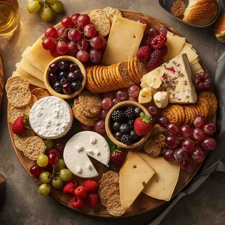 Classic Cheese Platter with Fruits and Crackers
