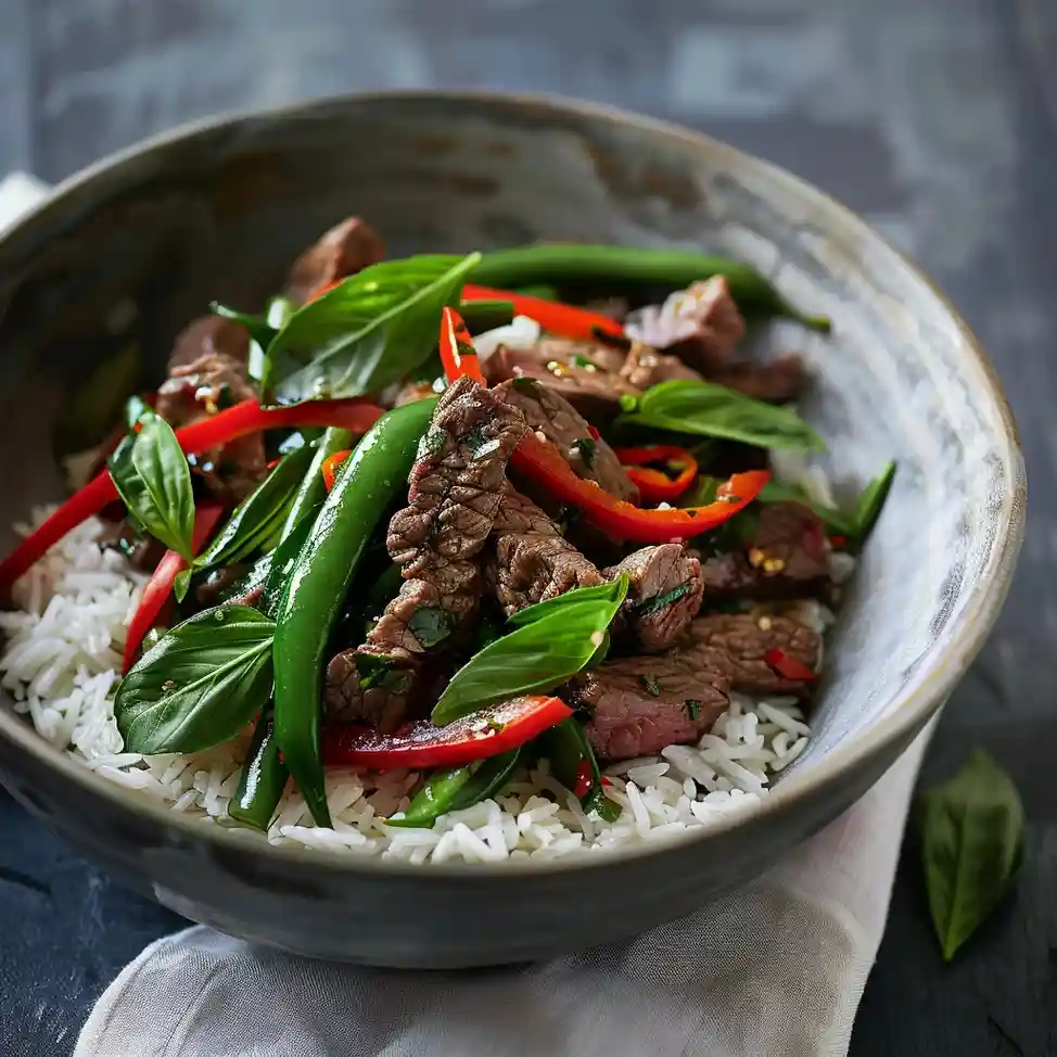 Thai Basil Beef with Jasmine Rice - Recipes By Elina