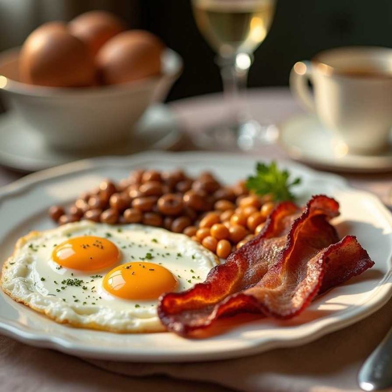 English Breakfast with Eggs, Bacon, and Beans - Recipes By Elina