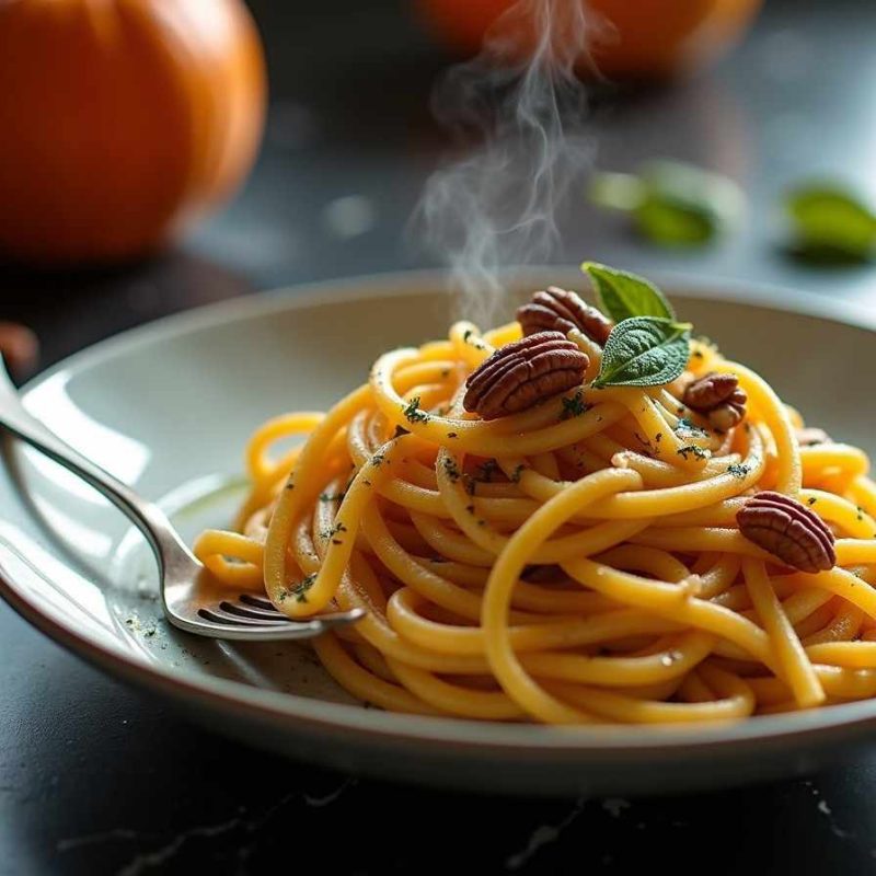 Garlic Pumpkin Sage Pasta with Toasted Pecans - Recipes By Elina