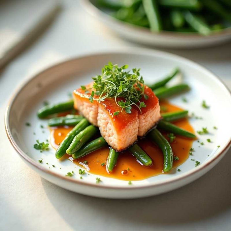 Honey Soy Glazed Salmon with Garlic Green Beans - Recipes By Elina