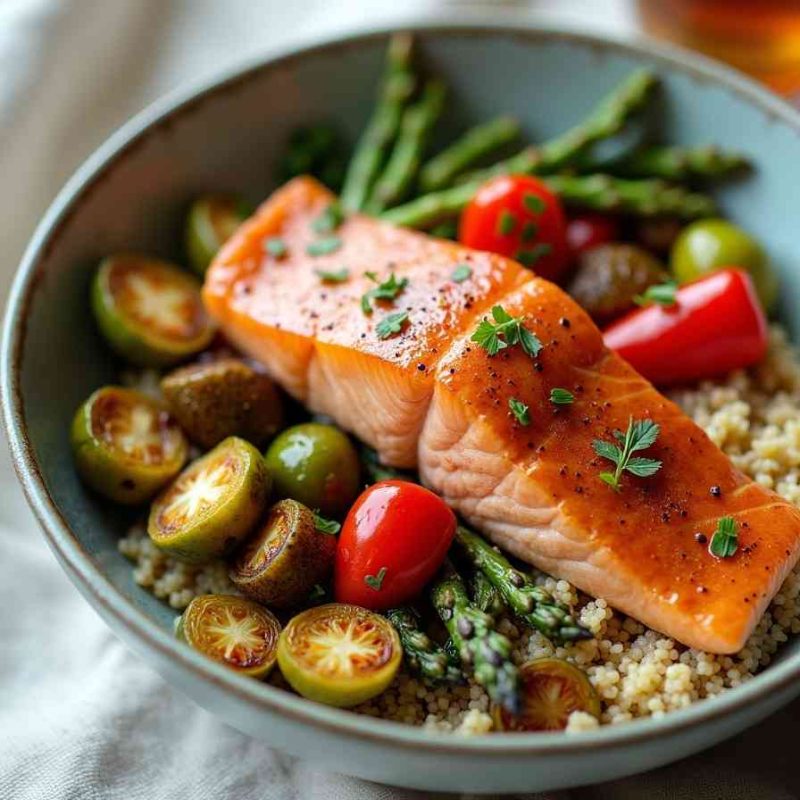 Maple Glazed Salmon Bowls with Quinoa and Roasted Veggies - Recipes By ...