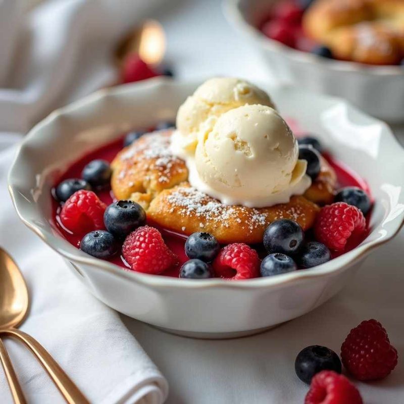 Mixed Berry Cobbler with Vanilla Ice Cream - Recipes By Elina