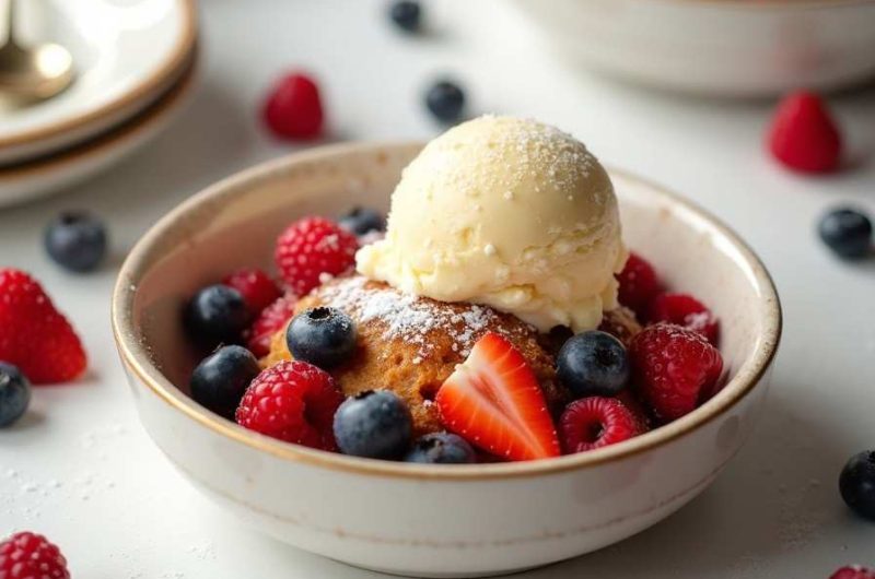 Mixed Berry Cobbler with Vanilla Ice Cream - Recipes By Elina