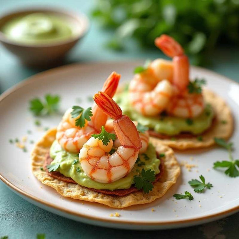 Shrimp Tostadas with Creamy Avocado Crema - Recipes By Elina