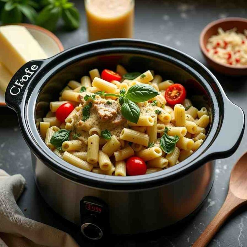 Slow Cooker Creamy Chicken Pesto Pasta - Recipes By Elina